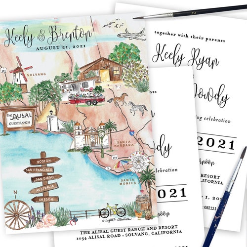 Custom Wedding Maps Personalized Wedding Maps Watercolor - Etsy