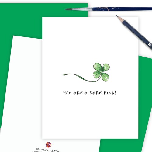 Lucky 4 Leaf Clover Card You Are a Rare Find Happy St - Etsy