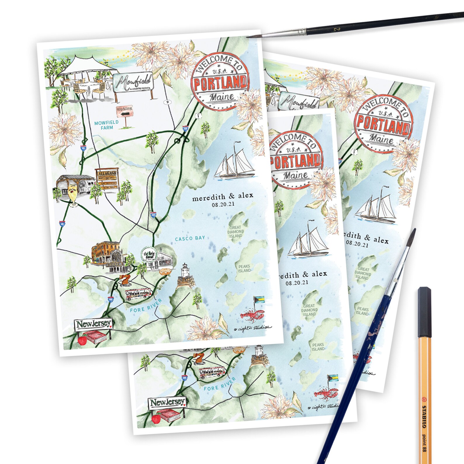 Personalized Wedding Maps Watercolor Wedding Maps - Etsy