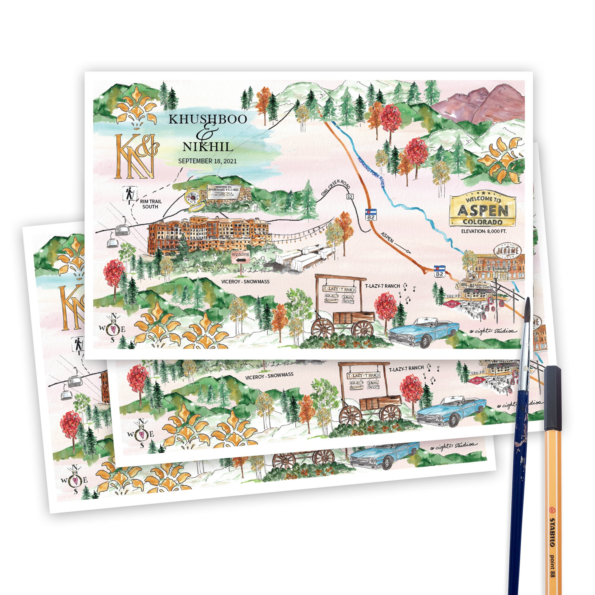 Watercolor Wedding Maps, Hand Painted Guest Map, Custom Wedding Maps ...