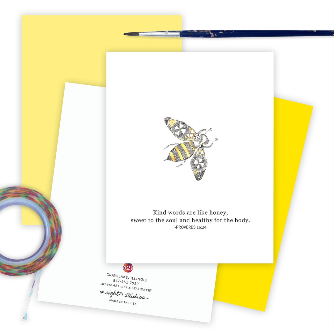 Kind Words Are Like Honey, Thinking of You Card Greeting With Envelope ...