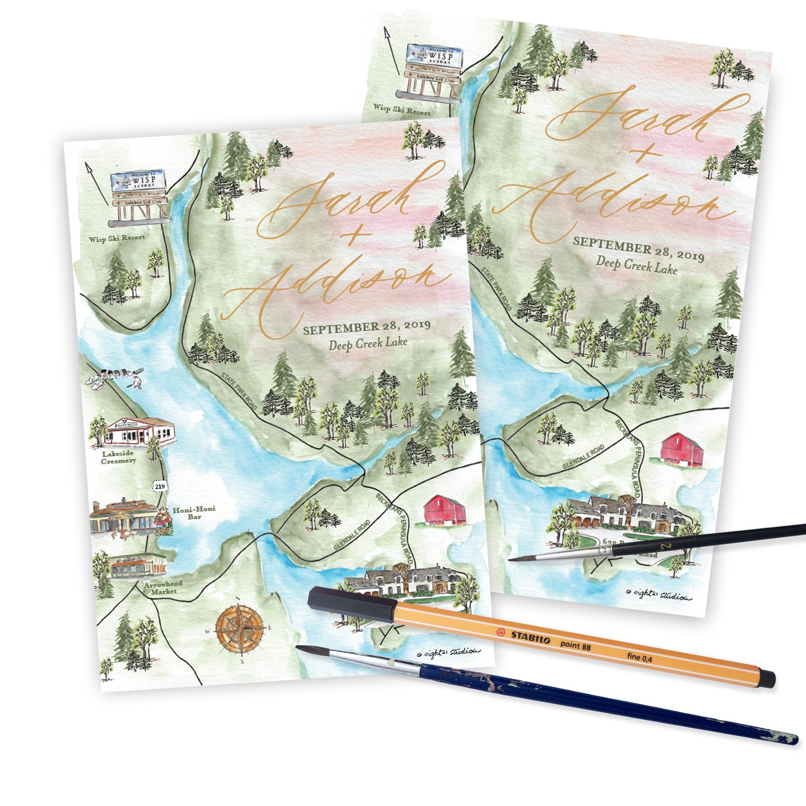 Personalized Wedding Maps Watercolor Wedding Maps Map | Etsy