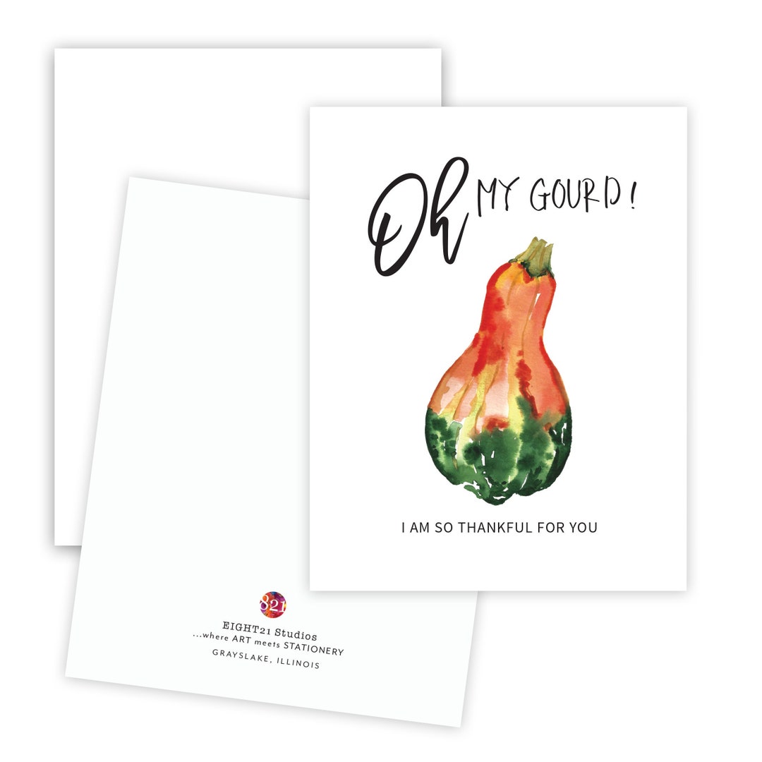 Thankful for You Greeting Card Oh My Gourd Funny Fall Card - Etsy