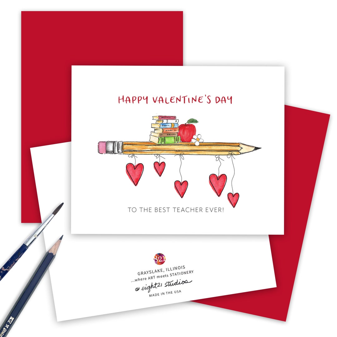 Teacher Valentine Greetings From Kids, Happy Valentines Day Card, Heart ...