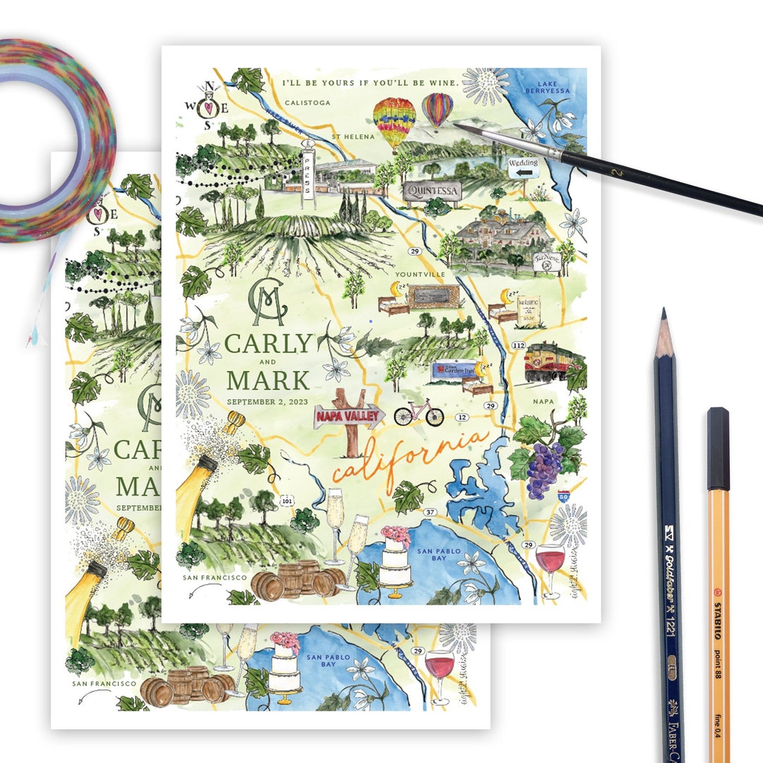 Watercolor Wedding Maps, Hand Painted Guest Map, Custom Wedding Maps ...