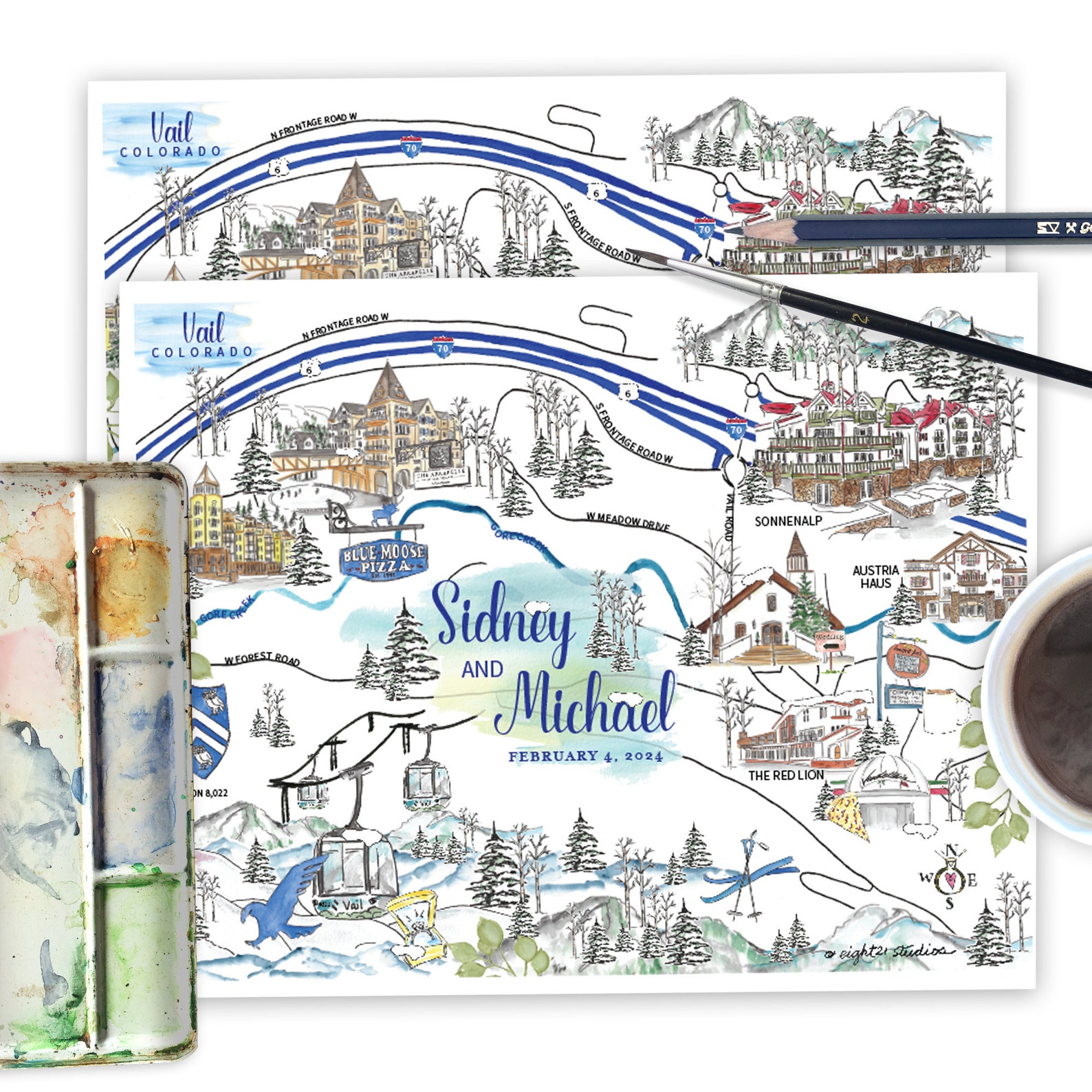 Wedding Itinerary, Welcome Bag Insert With Map, Watercolor Map for ...