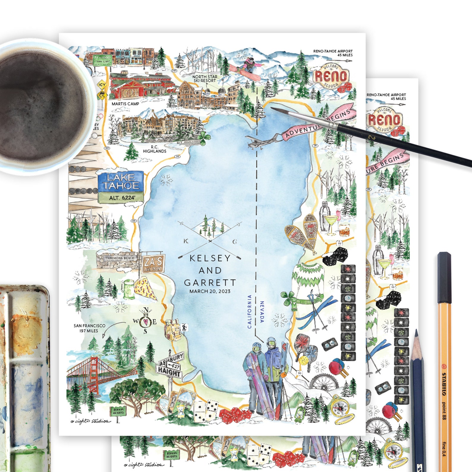 Wedding Itinerary, Welcome Bag Insert With Map, Watercolor Map for ...