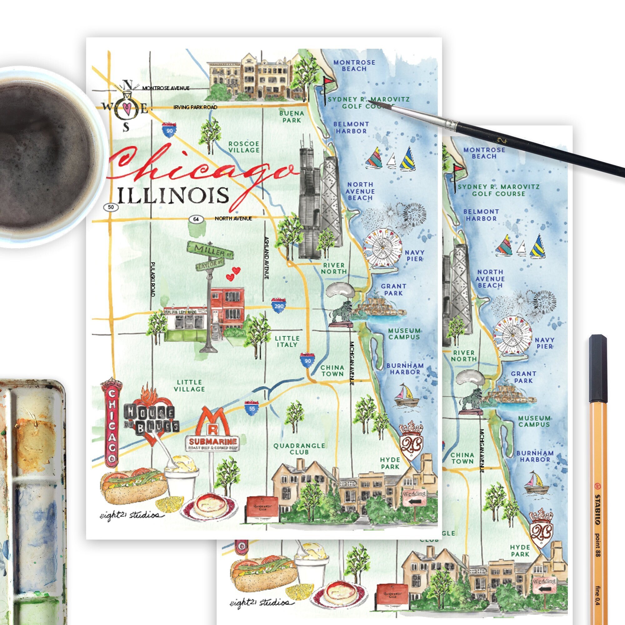 Wedding Itinerary, Welcome Bag Insert With Map, Watercolor Map for ...
