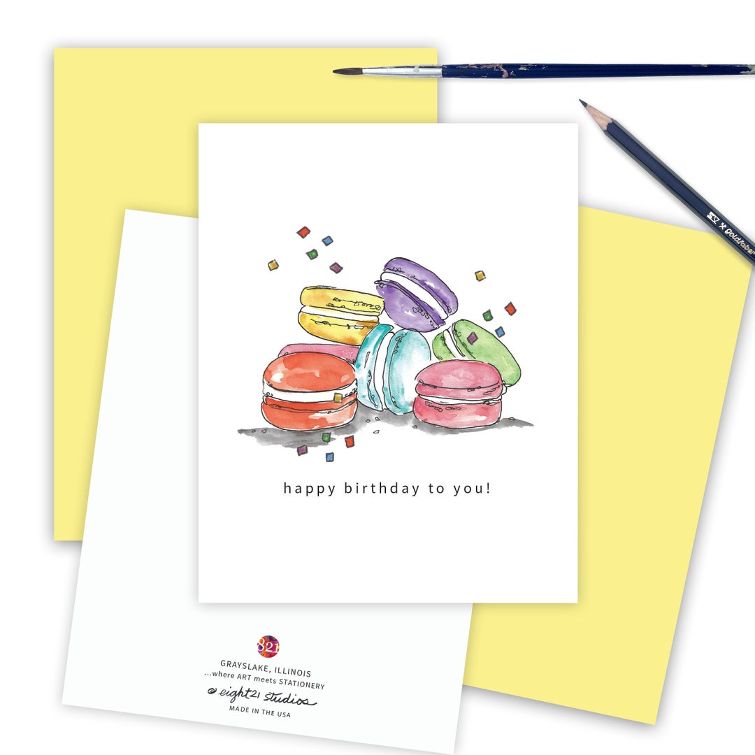 Macaron Cookie Birthday Card, Happy Birthday Card, Cute Parisian ...