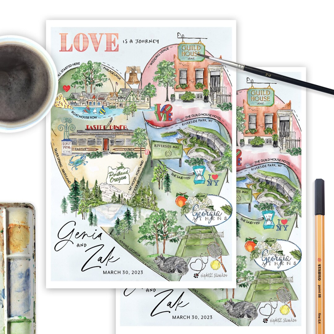 Illustrated Love Stories, Watercolor Wedding Maps, Hand Painted Guest ...