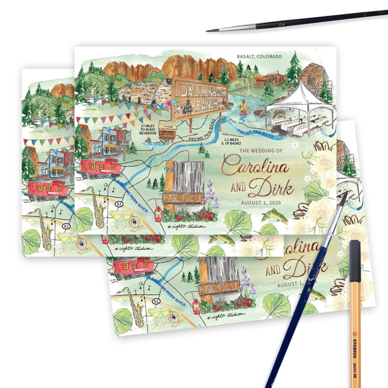 Custom Wedding Maps Personalized Wedding Maps Watercolor - Etsy