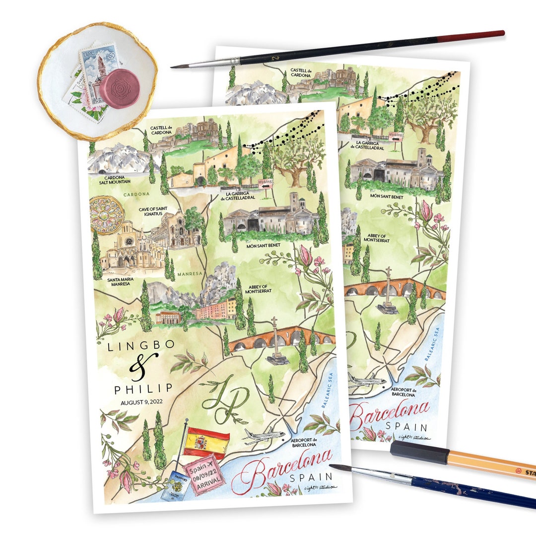 Watercolor Wedding Maps, Hand Painted Map, Save the Date Wedding Maps ...