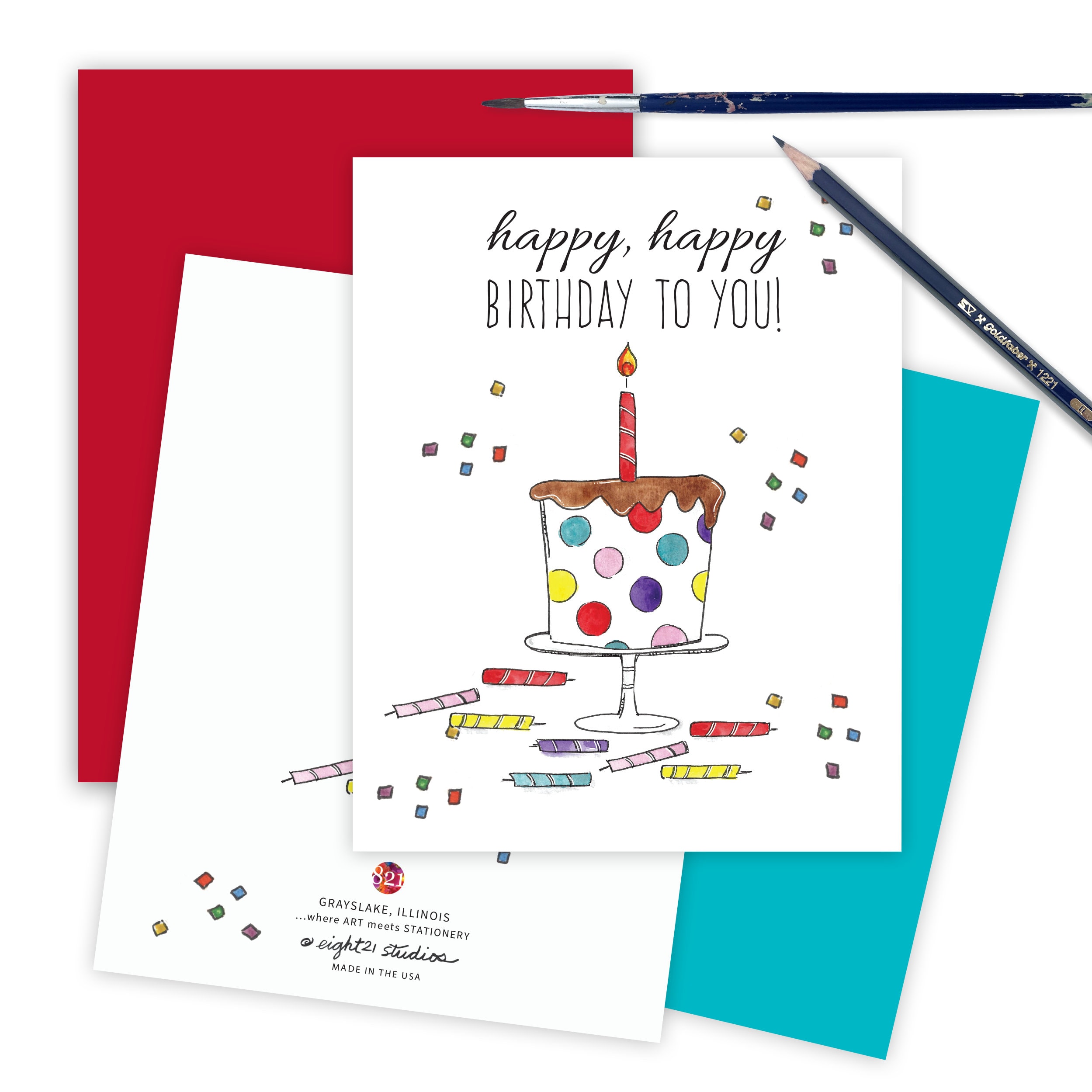 Whimsical Birthday Card, Happy Birthday Greeting Card, Fun Cake ...