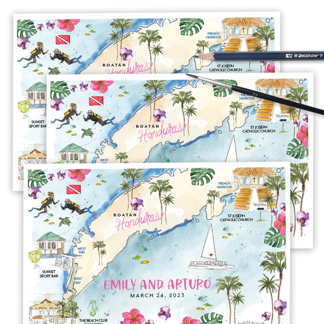 Wedding Itinerary, Welcome Bag Insert With Map, Watercolor Map for ...
