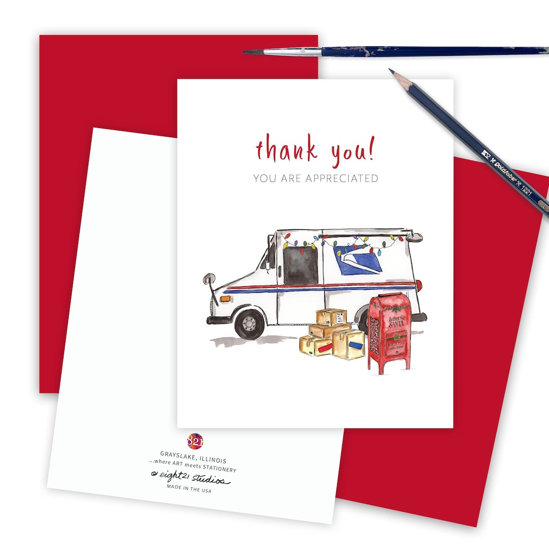 Mail Carrier Christmas Card, Thank You Christmas Cards, Thank You ...