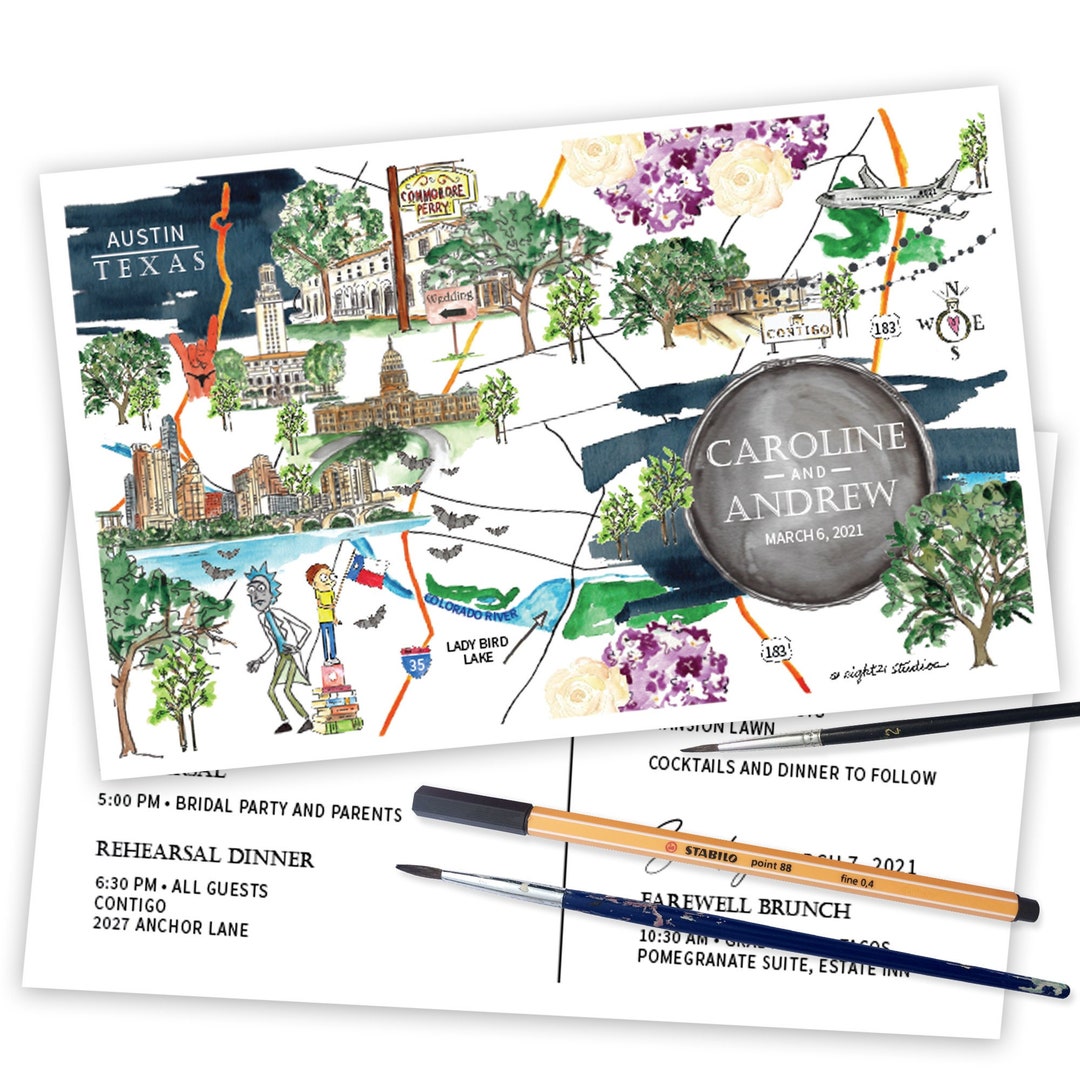 Wedding Invitation Map, Watercolor Wedding Maps, Map Illustration, Hand ...