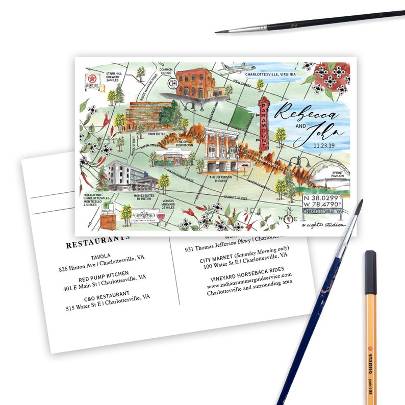 Watercolor Wedding Maps Hand Painted Guest Map Custom - Etsy