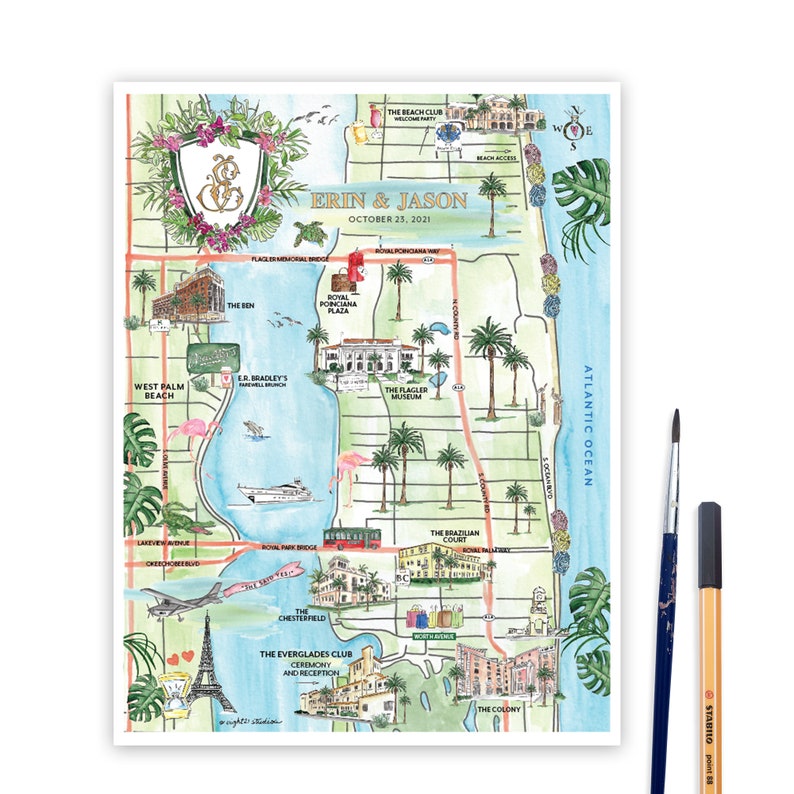 Watercolor Wedding Maps Hand Painted Guest Map Custom - Etsy