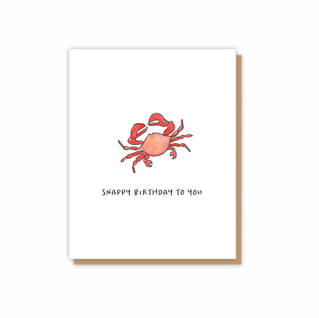 Crab Birthday Card, Crab Punny Birthday Card, Coastal Crab Watercolor ...