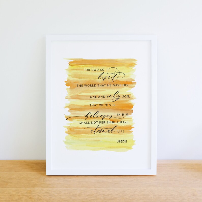 John 3:16 ART PRINT Christian Wall Decor Scripture Verse | Etsy