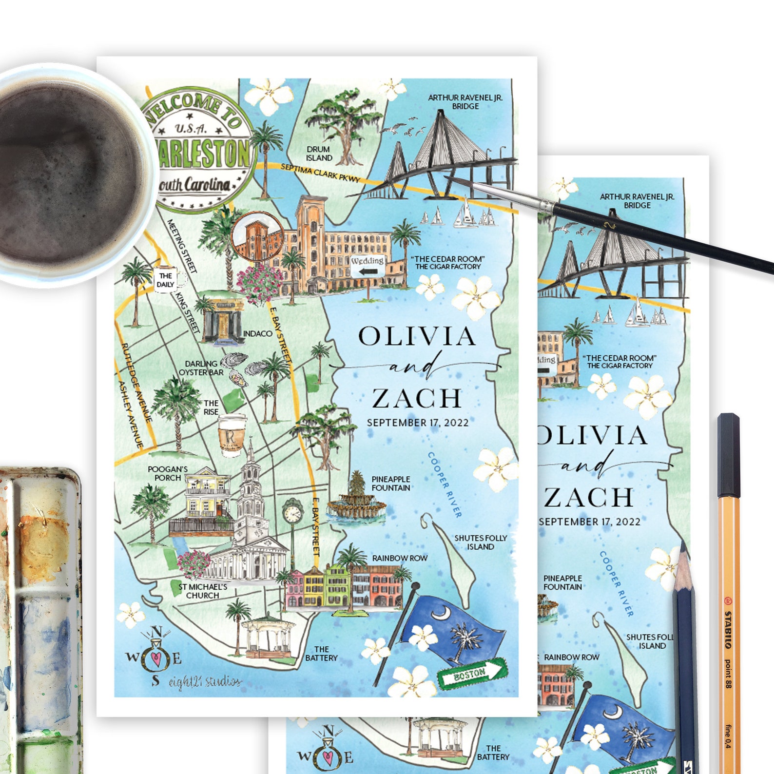 Wedding Itinerary, Welcome Bag Insert With Map, Watercolor Map for ...