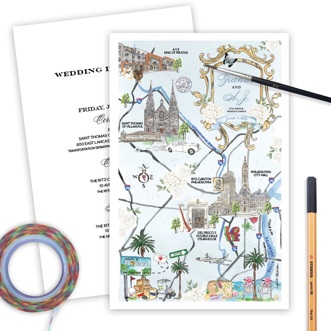 Venue Watercolor Illustration, Custom Watercolor Map Wedding ...