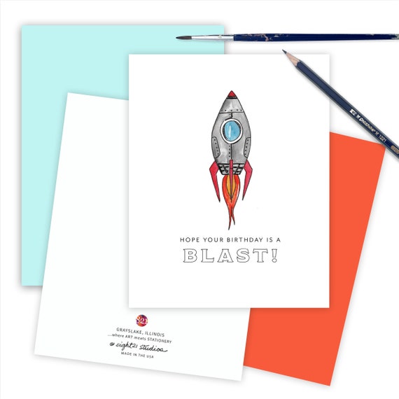 Rocket Ship Birthday Card for Boys Fun Birthday Greeting Card | Etsy
