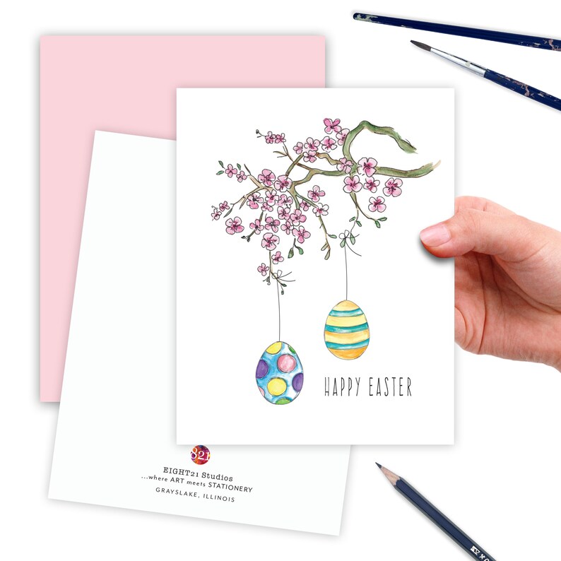 Happy Easter Card, Cherry Blossom Easter Greeting Card, Nonreligious ...