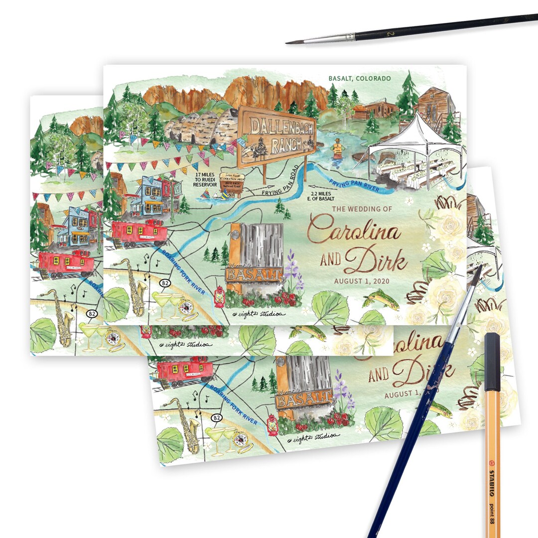 Watercolor Wedding Maps, Hand Painted Guest Map, Custom Wedding Maps ...