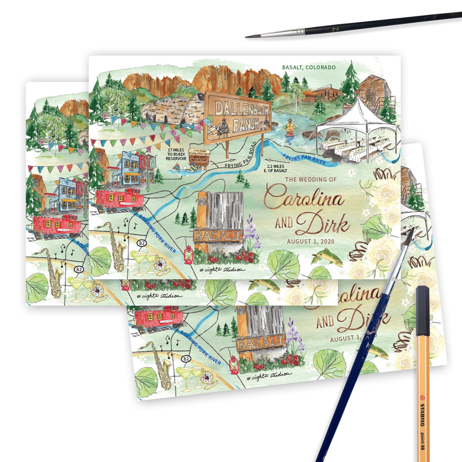 Watercolor Wedding Maps Hand Painted Guest Map Custom - Etsy