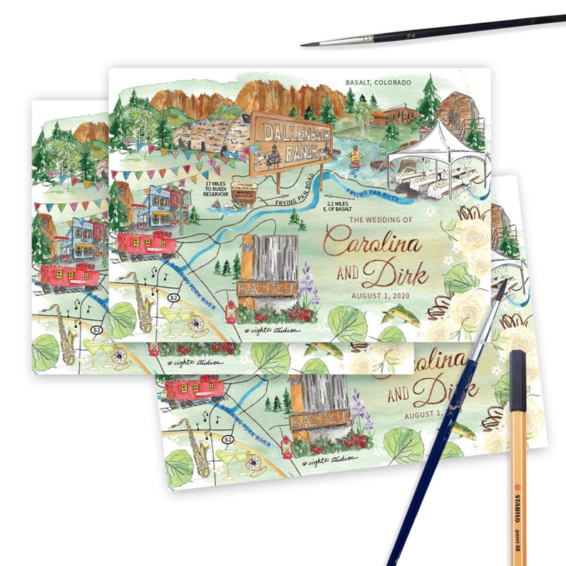 Watercolor Wedding Maps Hand Painted Guest Map Custom - Etsy