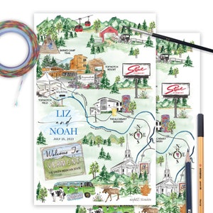 Watercolor Wedding Maps, Hand Painted Map, Save the Date Wedding Maps ...