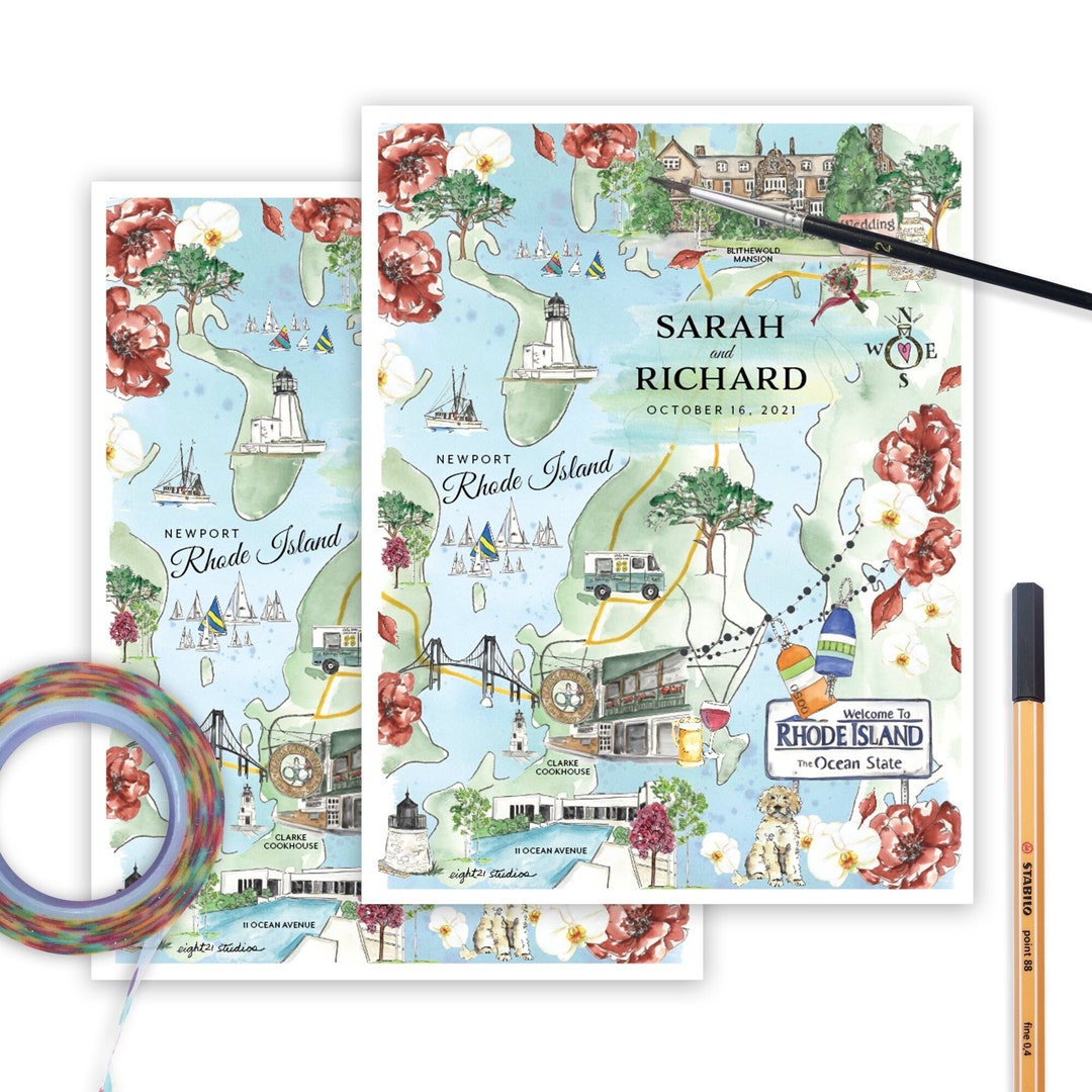 Wedding Itinerary, Welcome Bag Insert With Map, Watercolor Map for ...