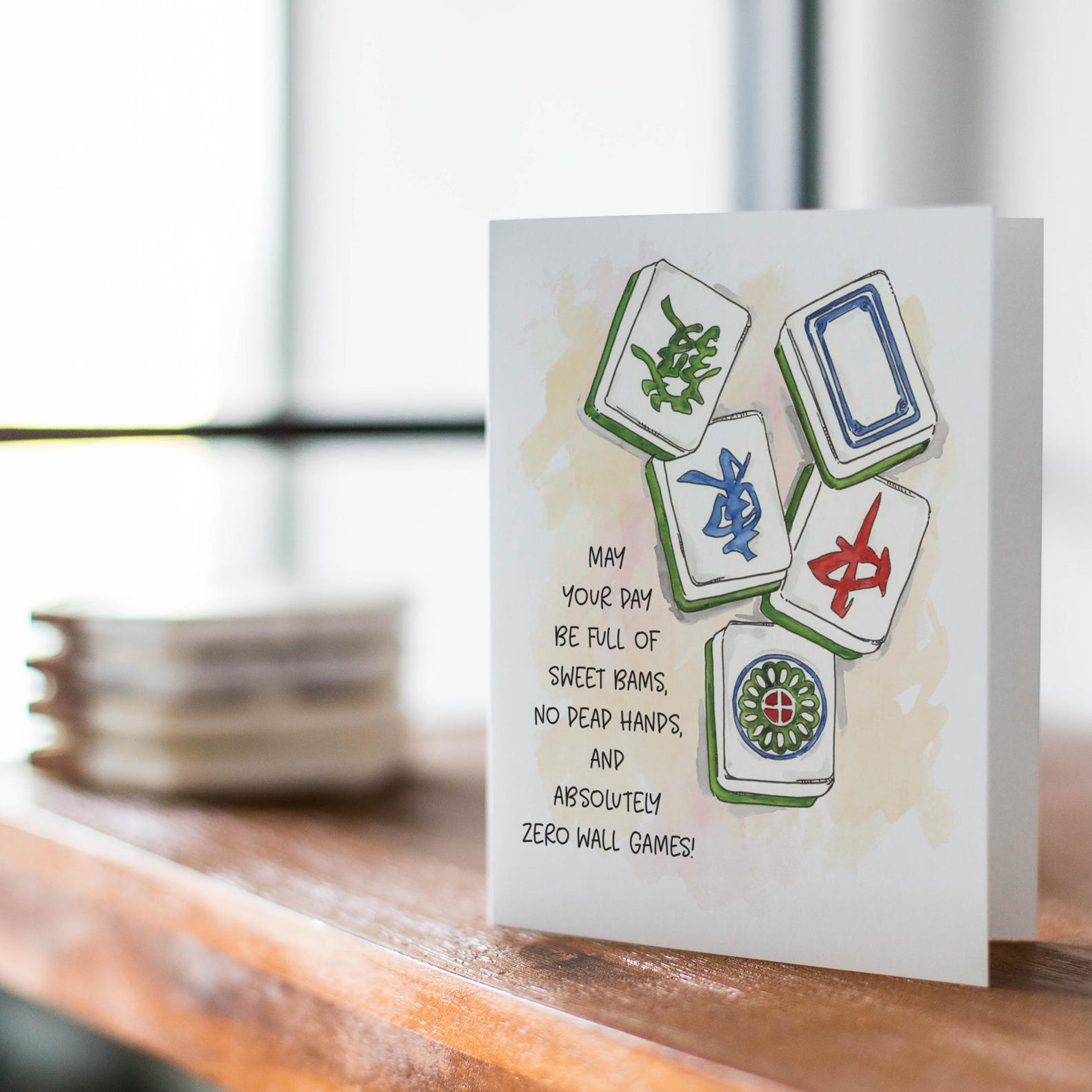 Mahjong Greeting Card, Mahjong Card for Friends, Tile Game Lovers ...