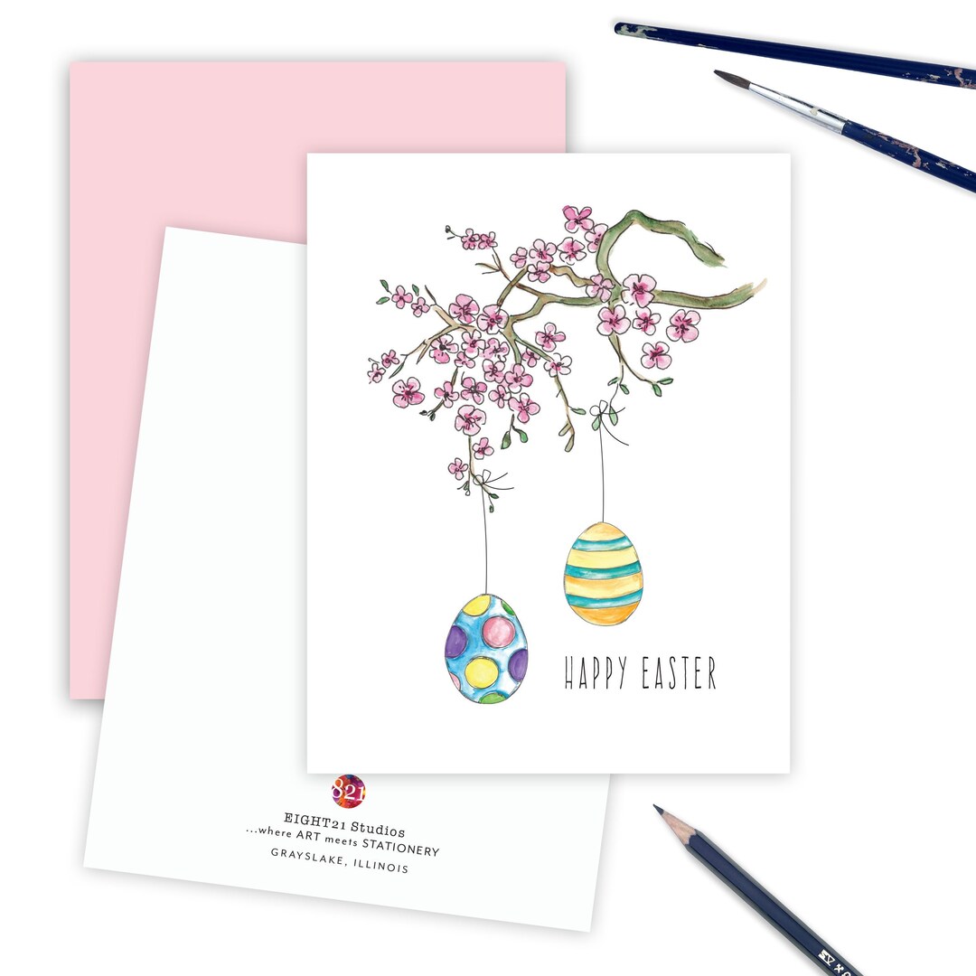 Happy Easter Card, Cherry Blossom Easter Greeting Card, Nonreligious ...