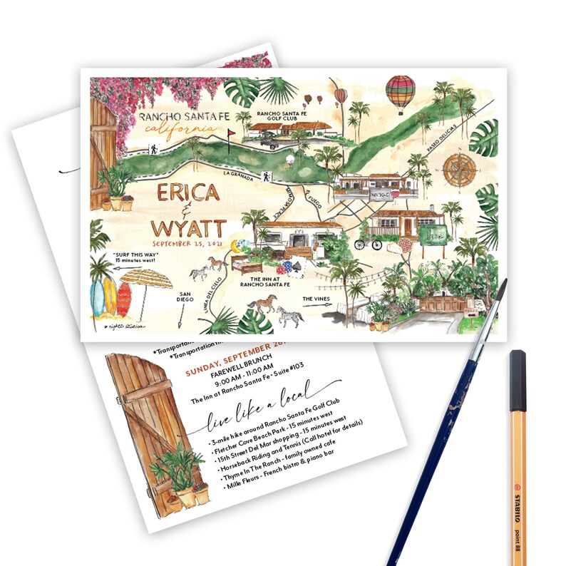 Watercolor Wedding Maps Hand Painted Guest Map Custom | Etsy