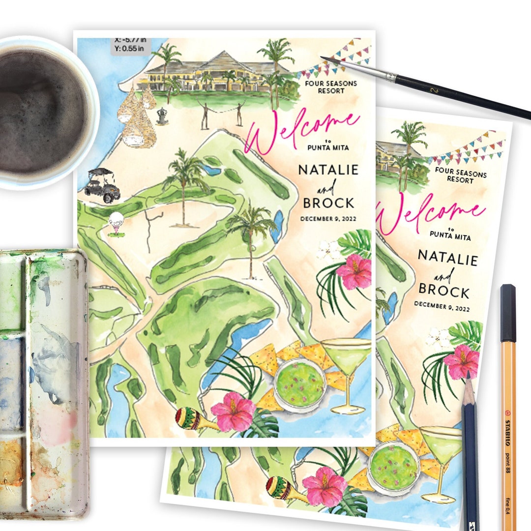 Wedding Itinerary, Welcome Bag Insert With Map, Watercolor Map for ...
