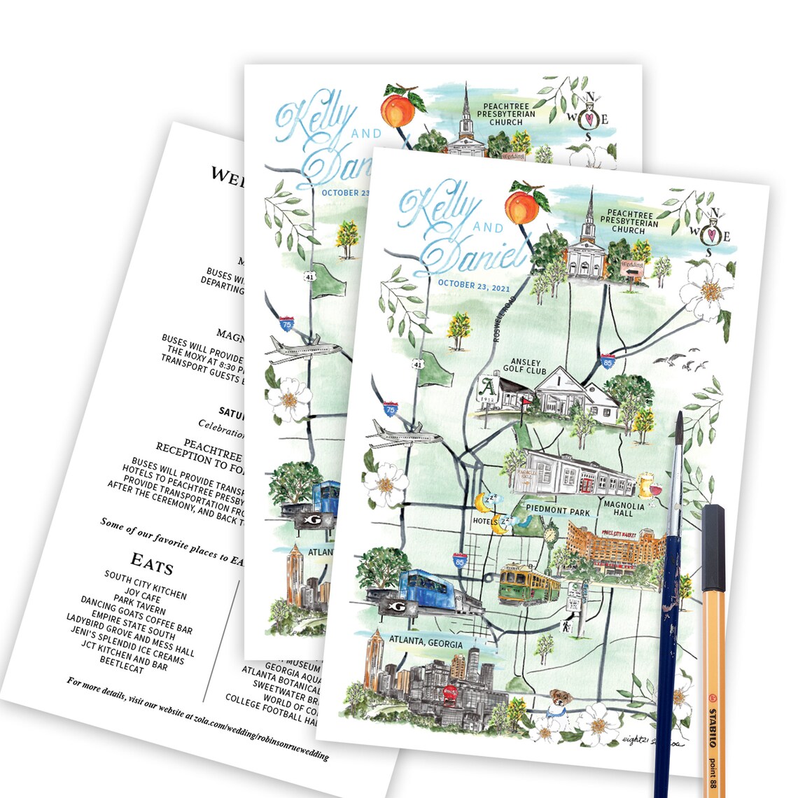 Watercolor Wedding Maps, Hand Painted Guest Map, Custom Wedding Maps ...