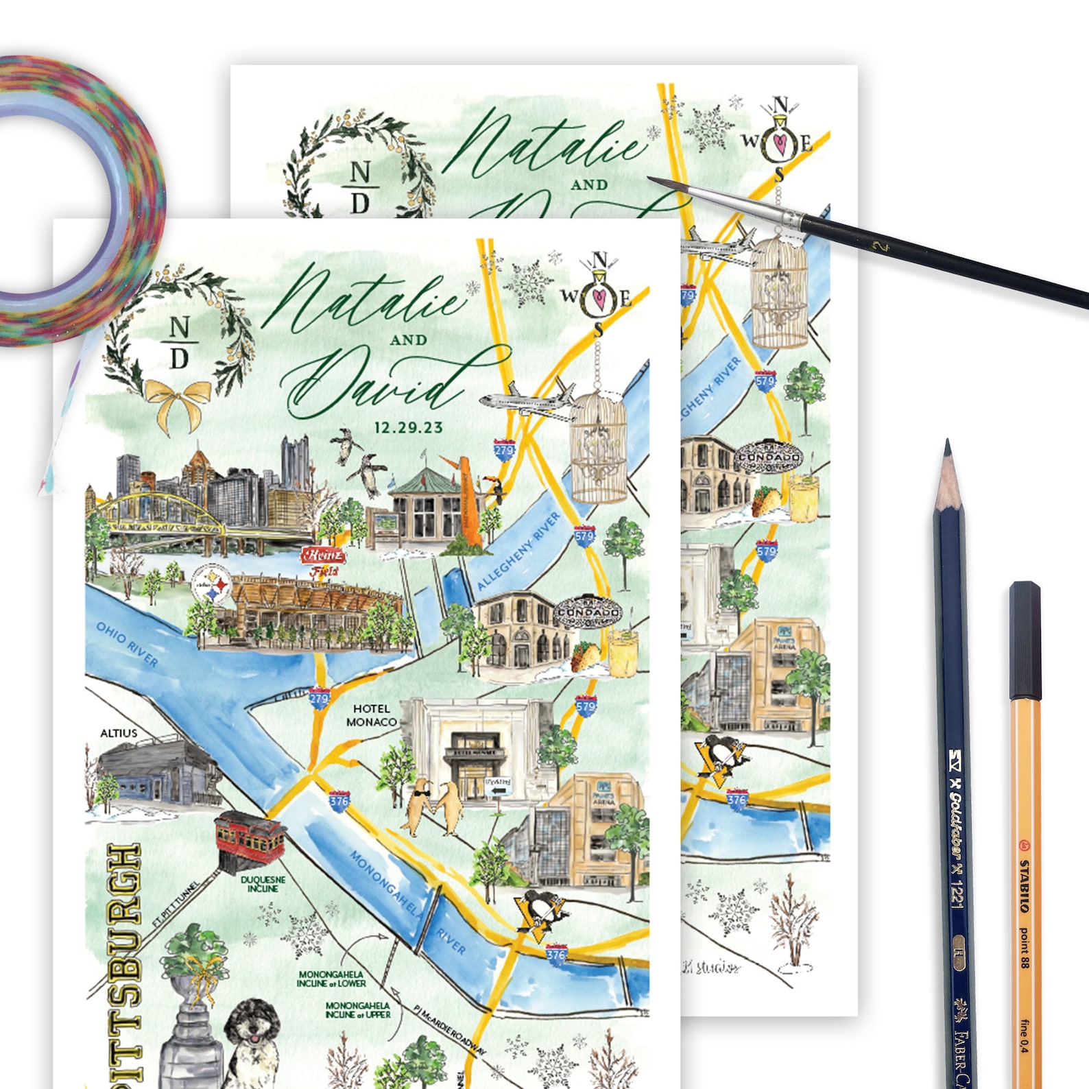 Wedding Itinerary, Welcome Bag Insert With Map, Watercolor Map for ...
