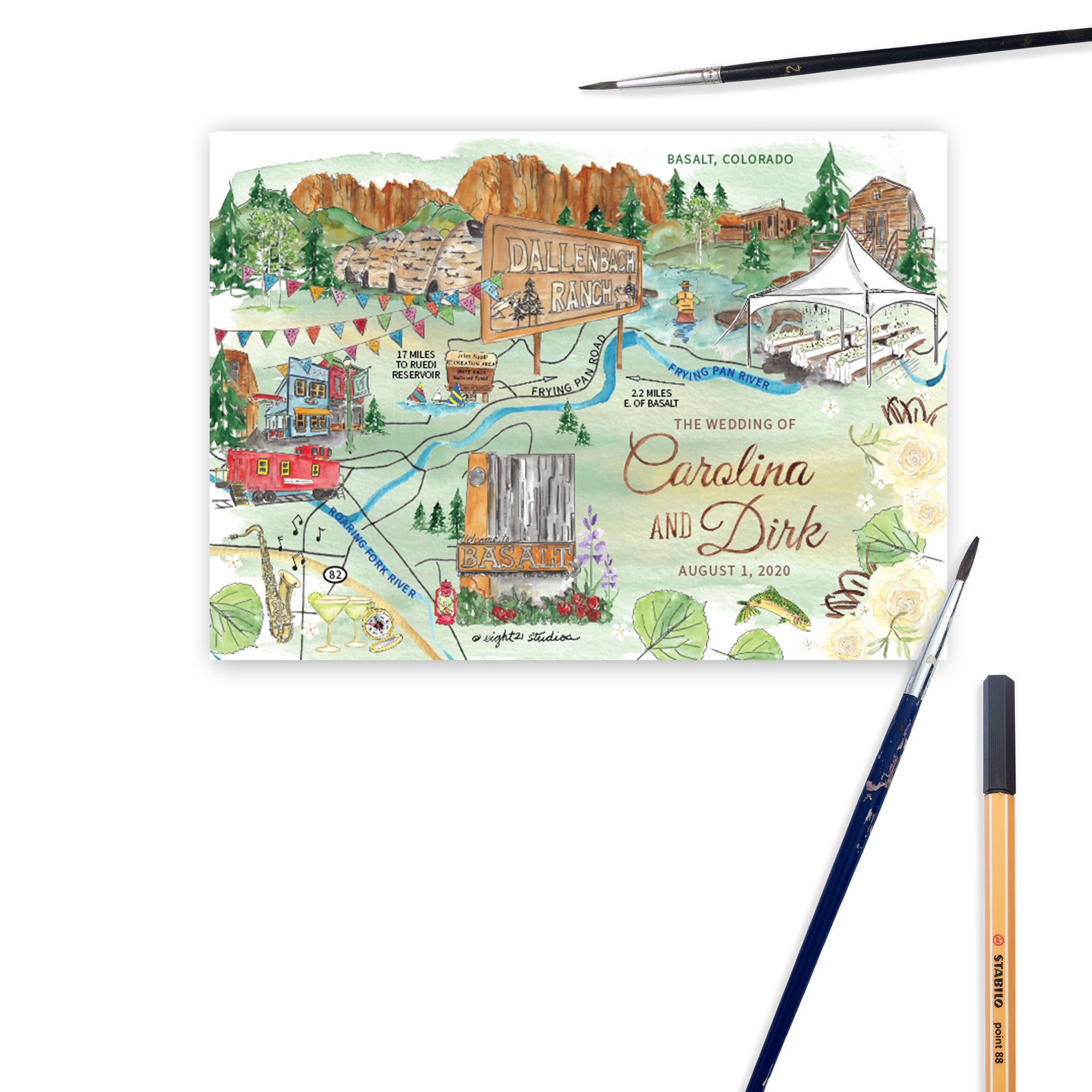 Watercolor Wedding Maps Hand Painted Guest Map Custom - Etsy