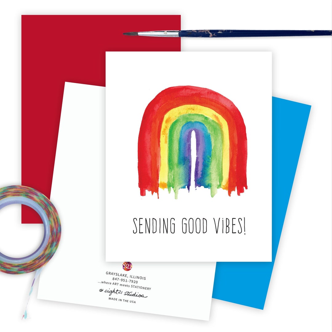 Sending Good Vibes Card, Snail Mail Love, Cheery Hello Card, Rainbow ...