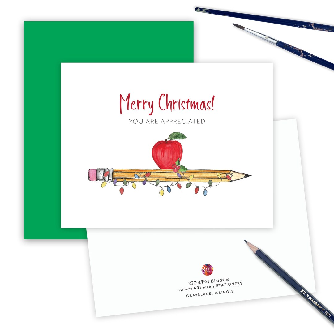 Merry Christmas Card, Teacher Christmas Thank You, Teacher Appreciation ...