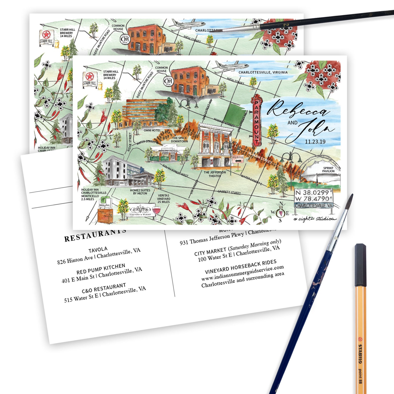 Watercolor Wedding Maps Hand Painted Guest Map Custom - Etsy