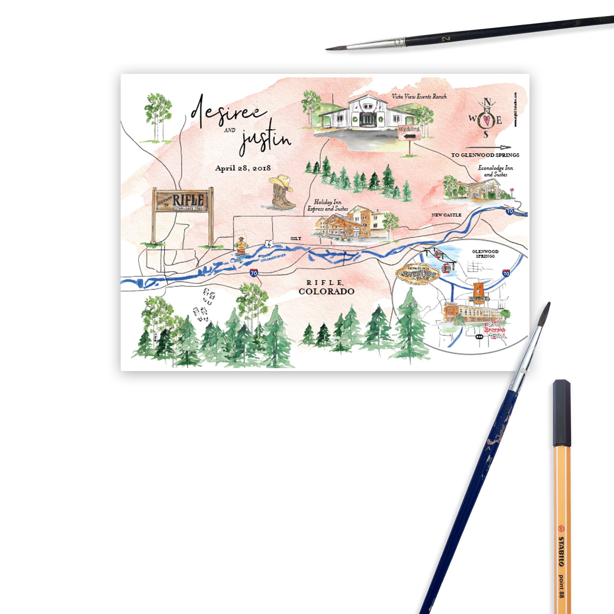 Custom Wedding Maps Personalized Wedding Maps Watercolor - Etsy UK