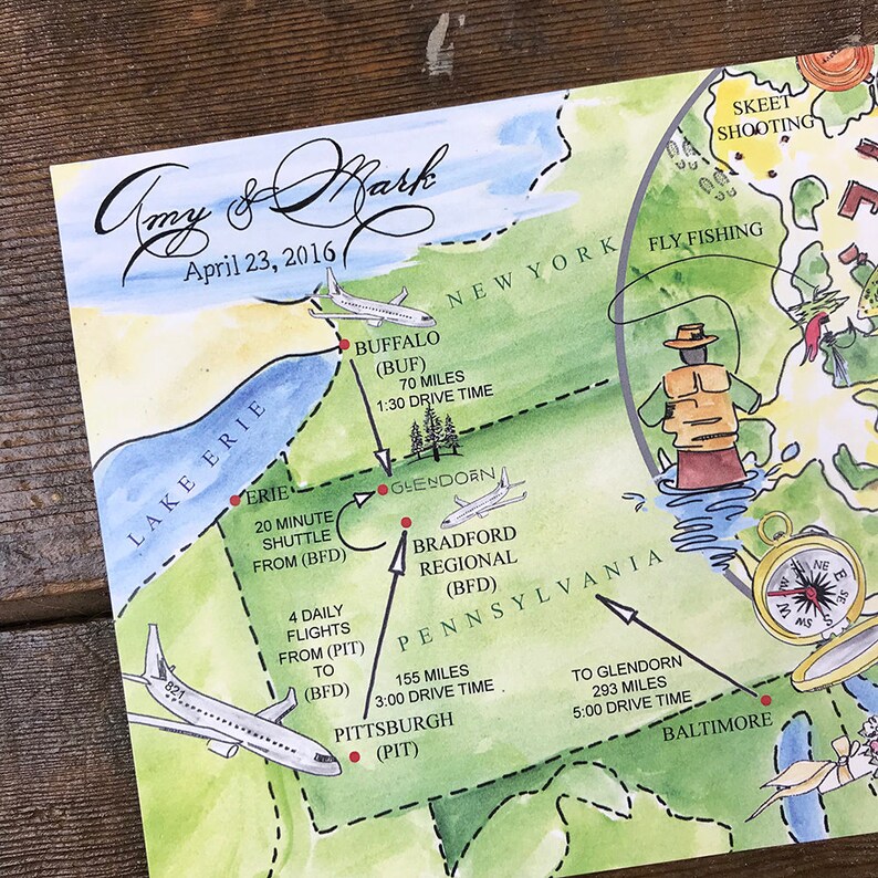 Watercolor Wedding Maps Hand Painted Guest Map Custom | Etsy