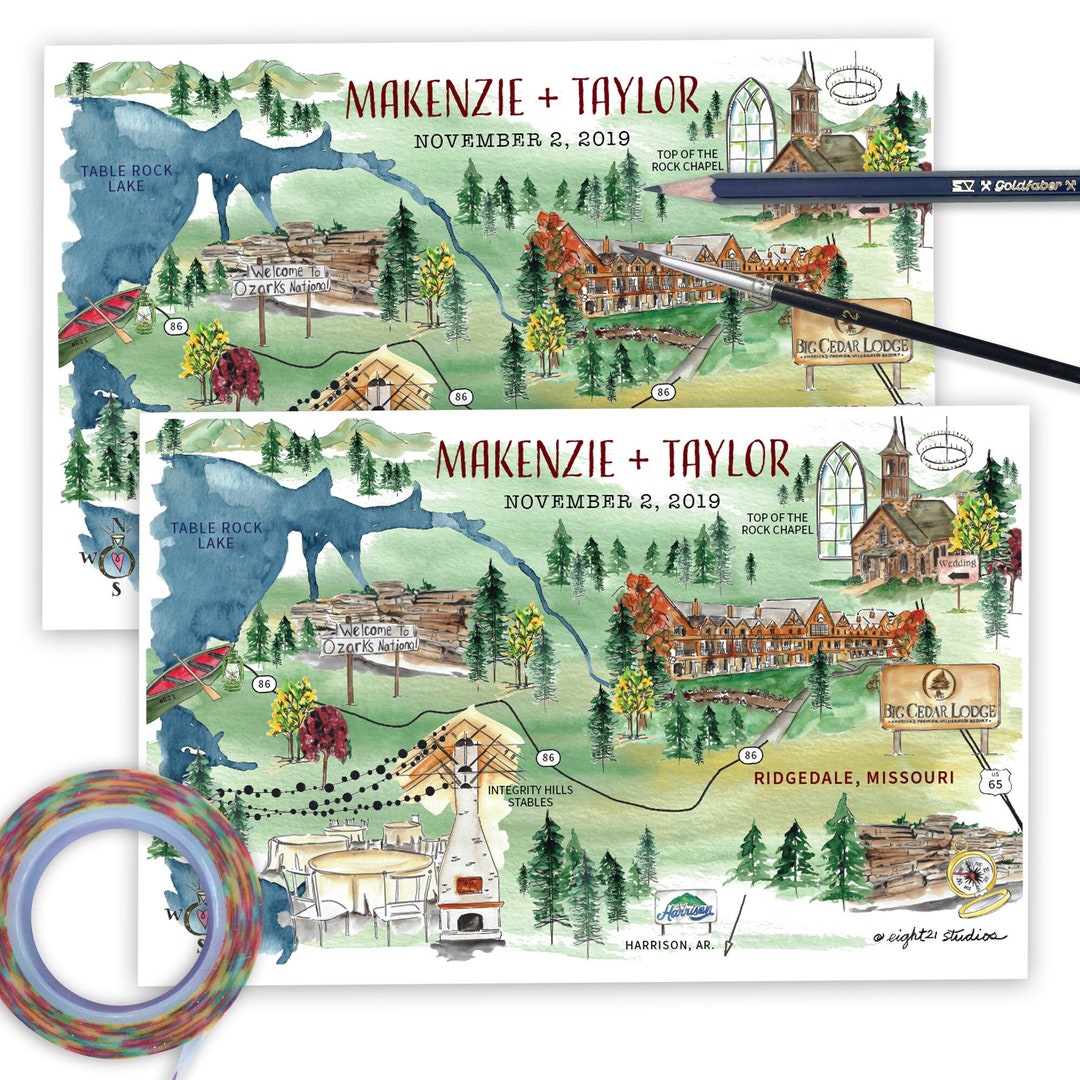 Wedding Invitation Map, Watercolor Wedding Maps, Map Illustration, Hand ...