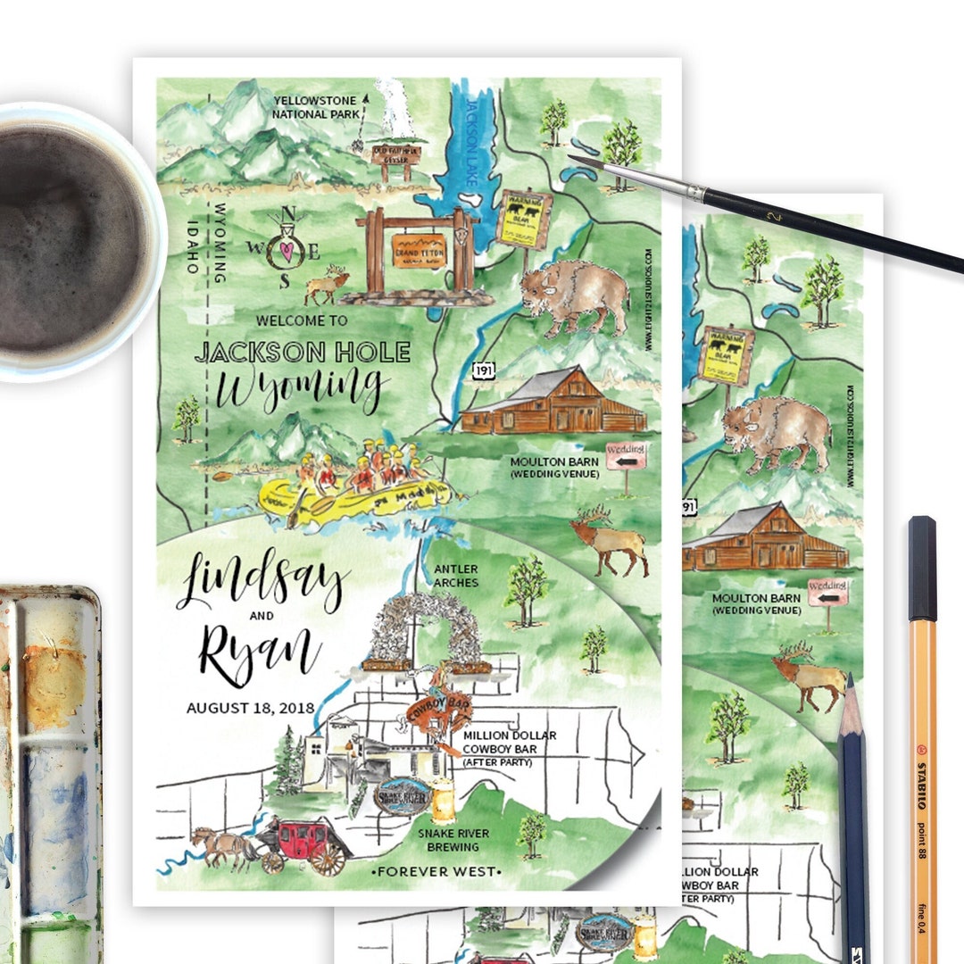 Hand Painted Guest Map Invitation, Hand Drawn, Custom Wedding Maps ...