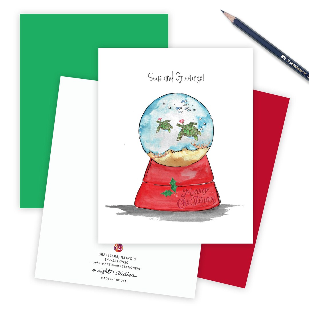 Sea Turtle Christmas Cards, Custom Christmas Cards, Turtle Lover ...