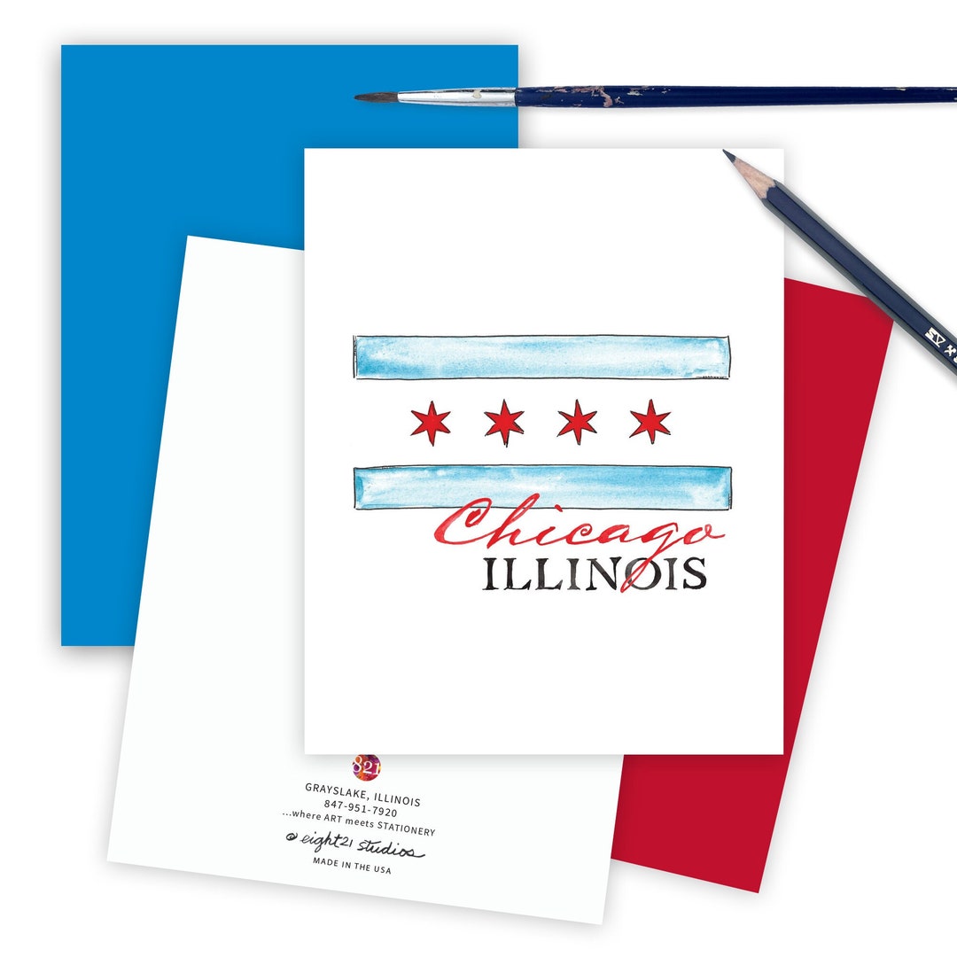 Chicago Flag Greeting Card, Traveler Card From Chicago, Relocation Gift ...