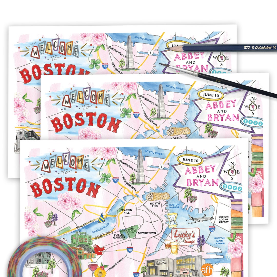 Wedding Itinerary, Welcome Bag Insert With Map, Watercolor Map for ...